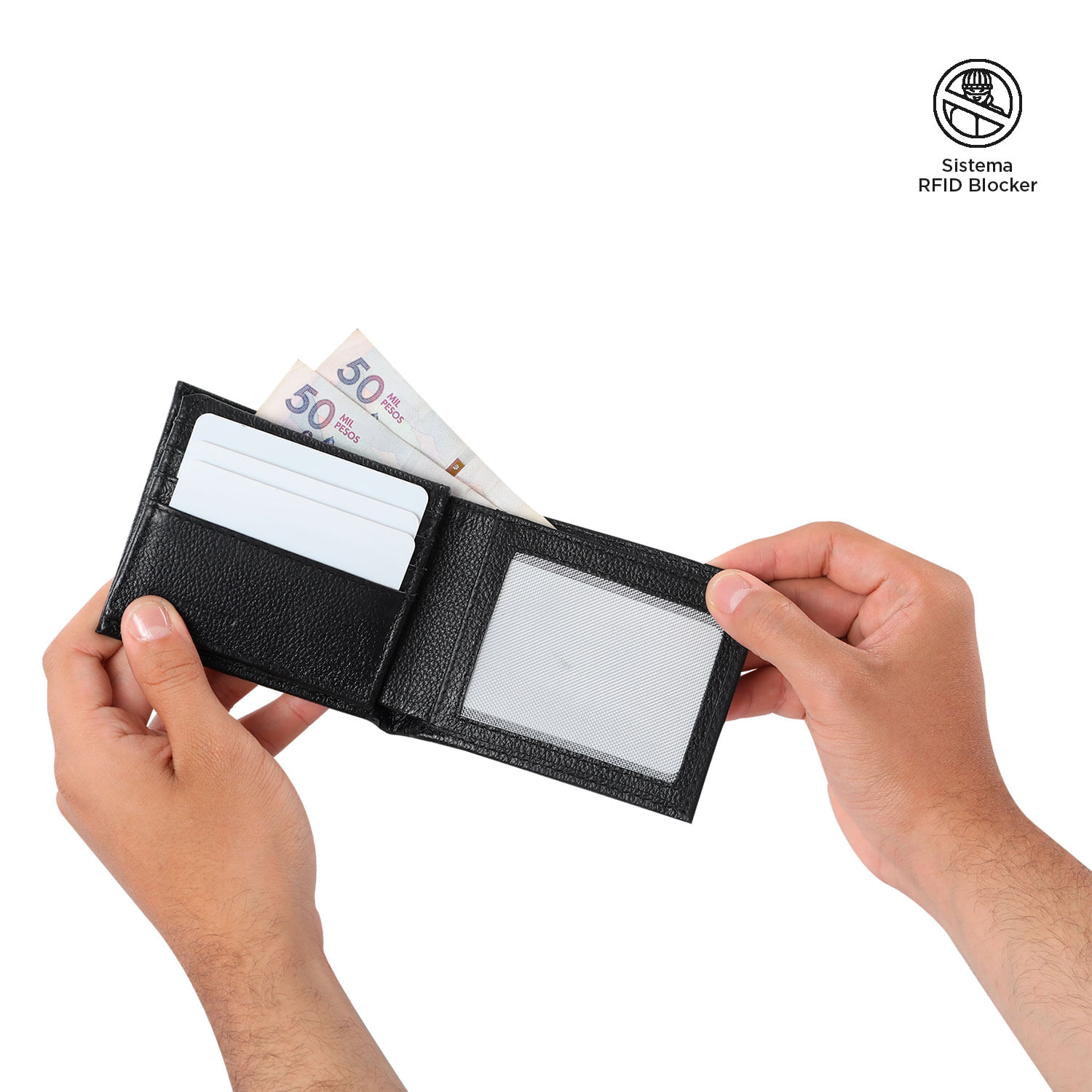 Billetera De Cuero Maxi Negra mediana Hombre