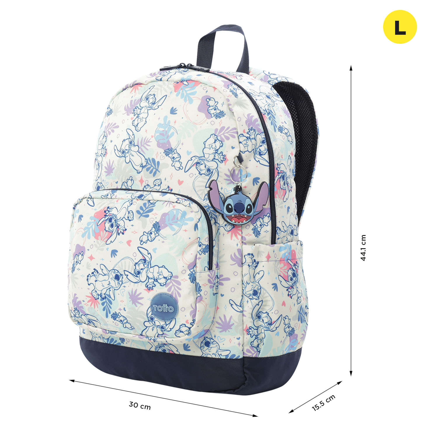 Mochila Totto para Niña Stitch Ohana Grande Porta PC 14" Blanca