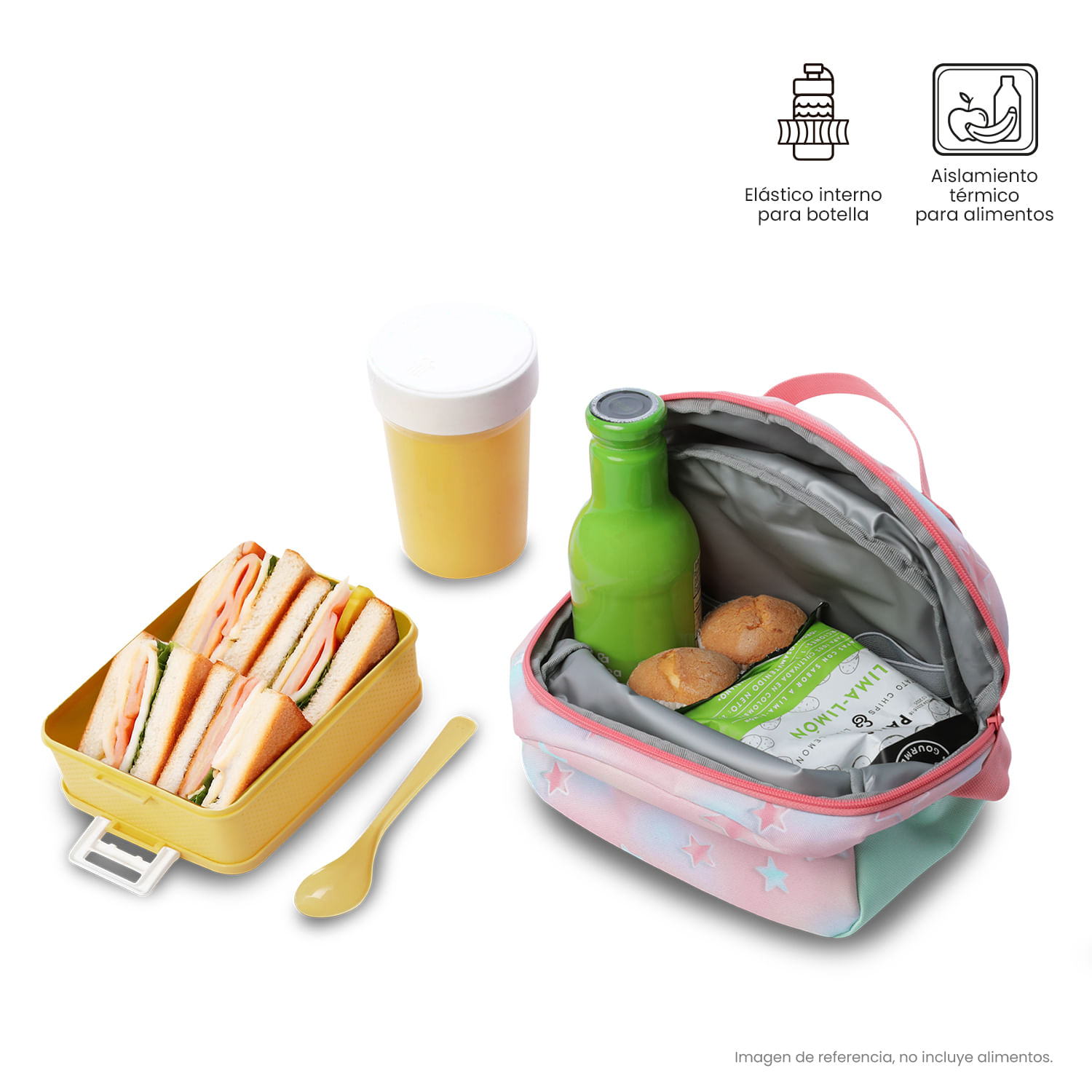 Lonchera Térmica Escolar Rainbow Star Mediano Rosada | Totto